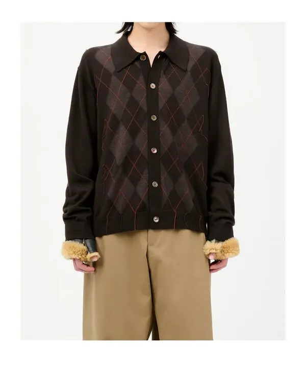 Our Legacy Tonal Argyle Pattern Evening Knitted Polo - Black