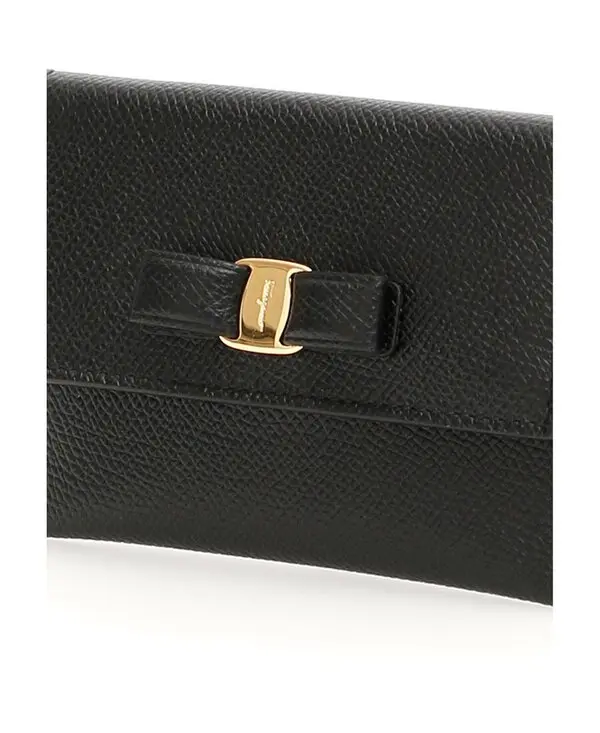 FERRAGAMO Vara Bow Detailed Foldover Card Case - Black