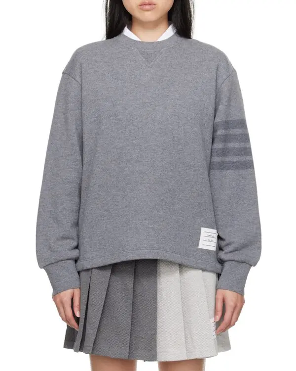 Thom Browne Crewneck Jumper With Signature Stripes - Light Gray
