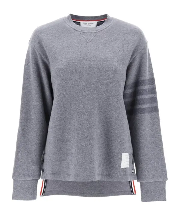 Thom Browne Crewneck Jumper With Signature Stripes - Light Gray