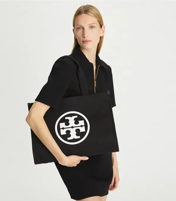 Tory Burch Ella Double T Logo Detailed Tote Bag - Black