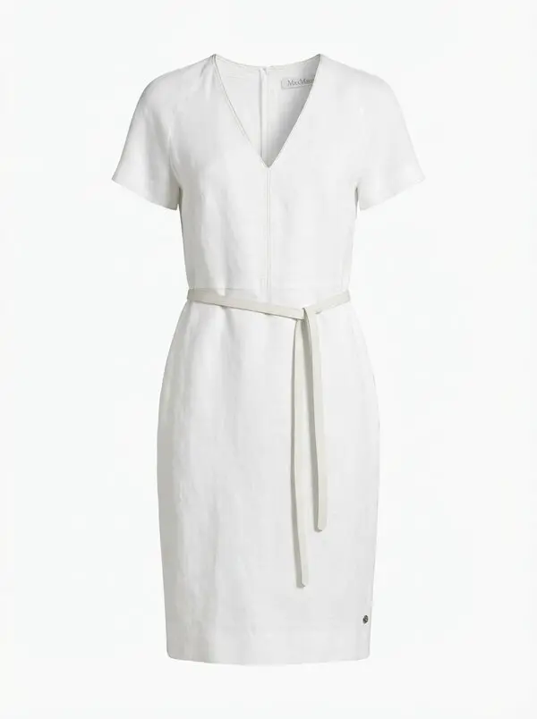 Max Mara V-neck Short Sleeve Dress - Nude