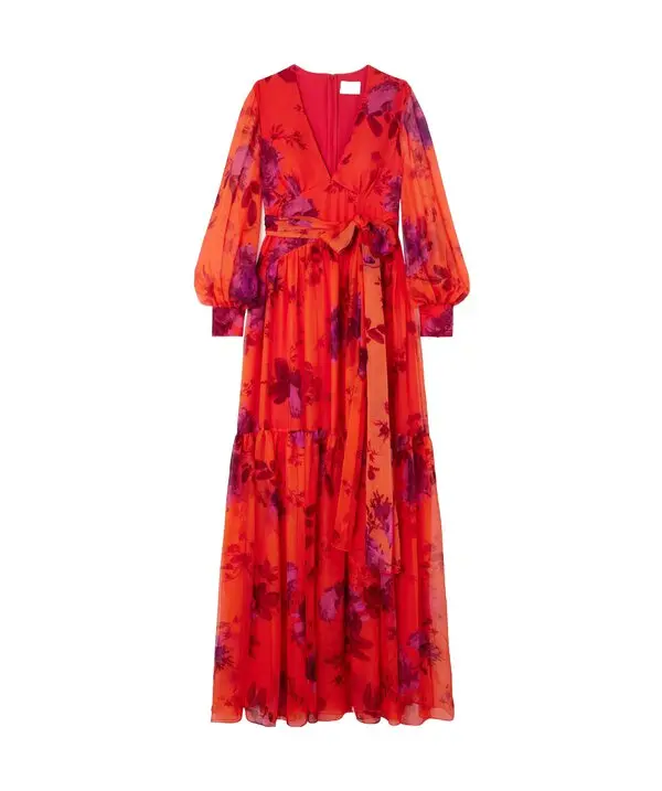 Erdem V-neck Long-sleeved Maxi Dress With Floral Print And Draped Detail