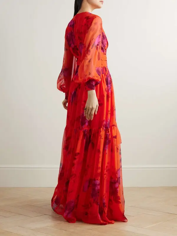 Erdem V-neck Long-sleeved Maxi Dress With Floral Print And Draped Detail