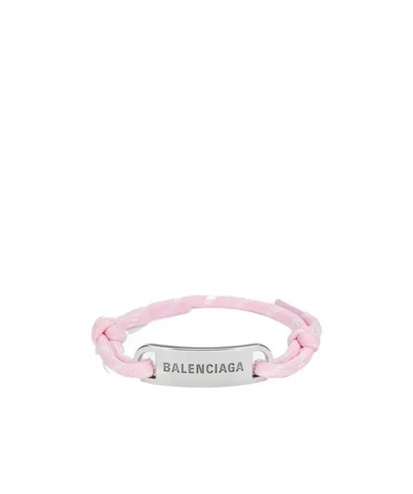 Balenciaga Logo Plaque Shoelace Bracelet - Pink