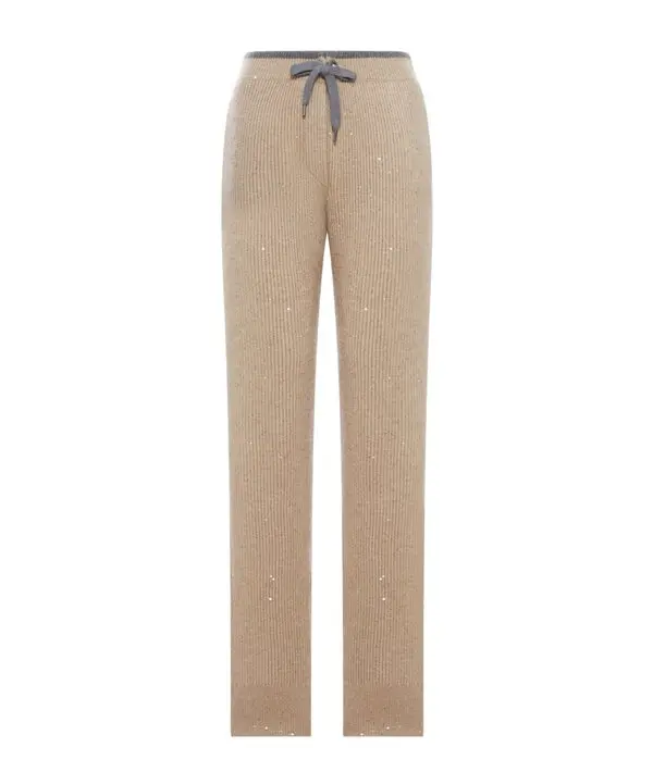 Brunello Cucinelli Ribbed-knit Embellished Trousers