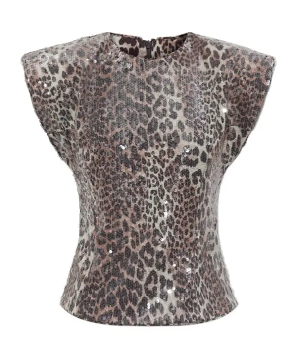 GANNI Sequin Animal Print Top