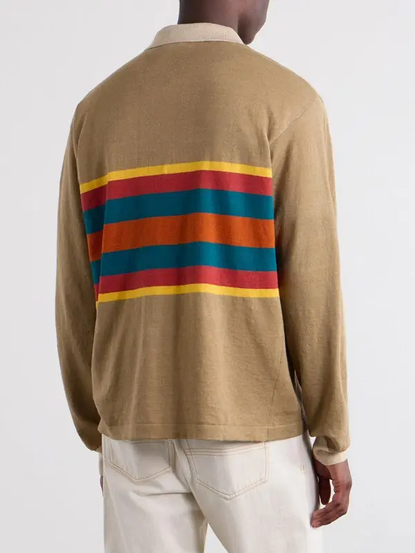 DRAKE'S Striped Linen And Cotton-blend Polo Shirt