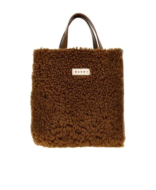 Marni Logo Patch Fur Tote Bag - Brown
