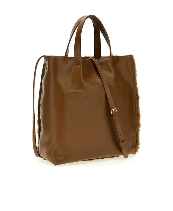 Marni Logo Patch Fur Tote Bag - Brown