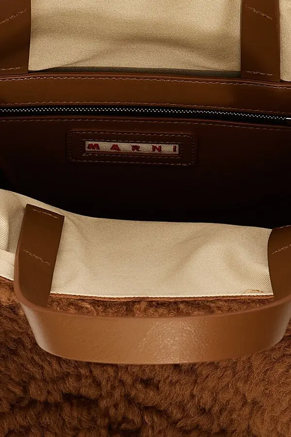Marni Logo Patch Fur Tote Bag - Brown