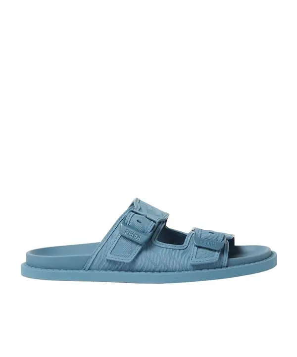 Fendi Nubuck Leather Ff Motif Sandals - Light Blue