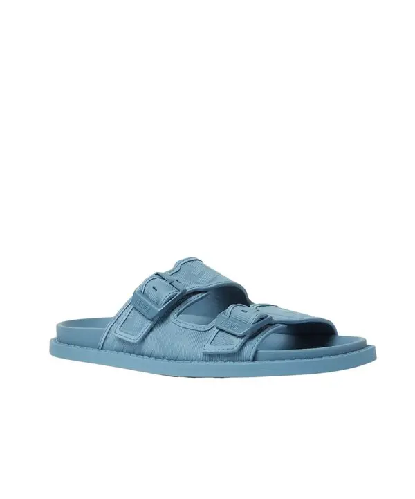 Fendi Nubuck Leather Ff Motif Sandals - Light Blue