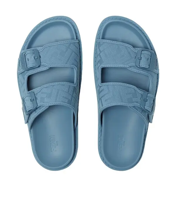 Fendi Nubuck Leather Ff Motif Sandals - Light Blue