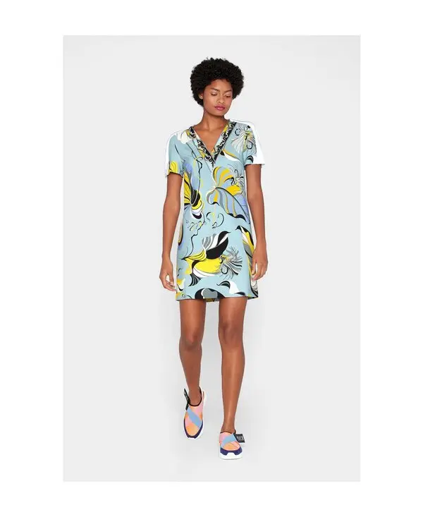Emilio Pucci V-neck Short Sleeve Tropical Print Dress