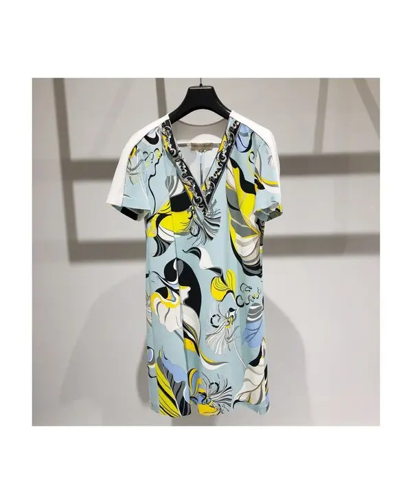 Emilio Pucci V-neck Short Sleeve Tropical Print Dress