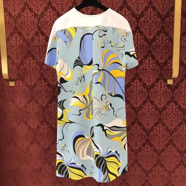 Emilio Pucci V-neck Short Sleeve Tropical Print Dress