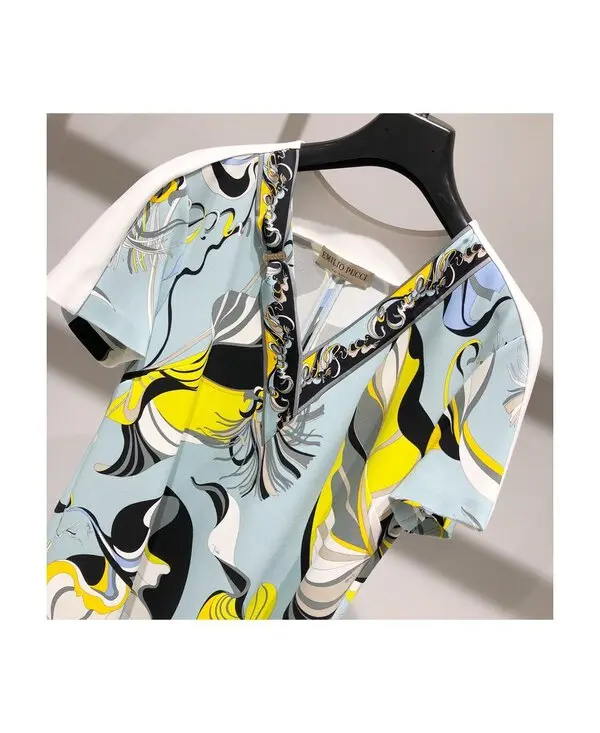Emilio Pucci V-neck Short Sleeve Tropical Print Dress