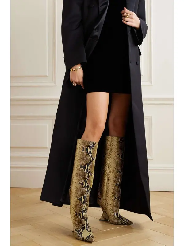 Attico Pointed Toe Knee High Boots In Animal Print