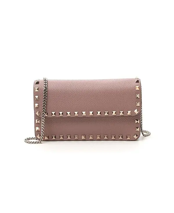 Valentino Garavani Rockstud Foldover Top Clutch Bag - Nude