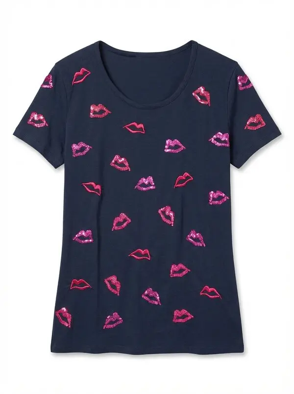 Sportmax Short-sleeved T-shirt With Lip Print - Black