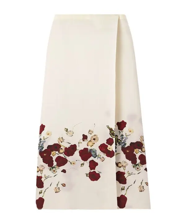Khaite Floral Printed Midi Skirt - Cream