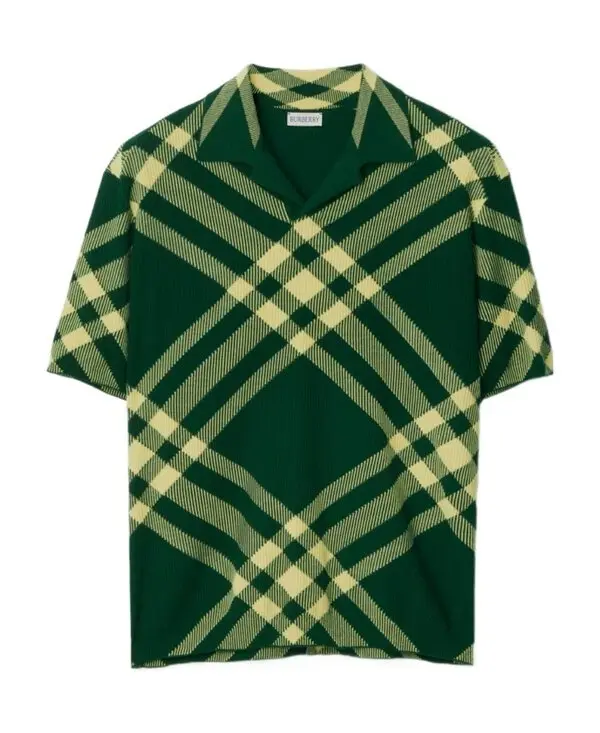 Burberry Vintage Check Ribbed Short Sleeved Polo Shirt - Green