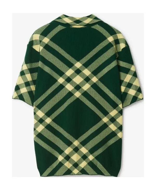 Burberry Vintage Check Ribbed Short Sleeved Polo Shirt - Green