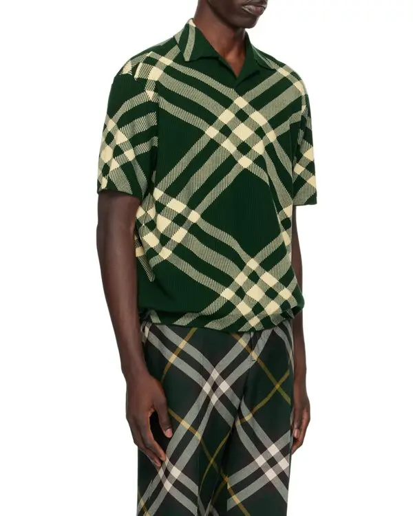 Burberry Vintage Check Ribbed Short Sleeved Polo Shirt - Green