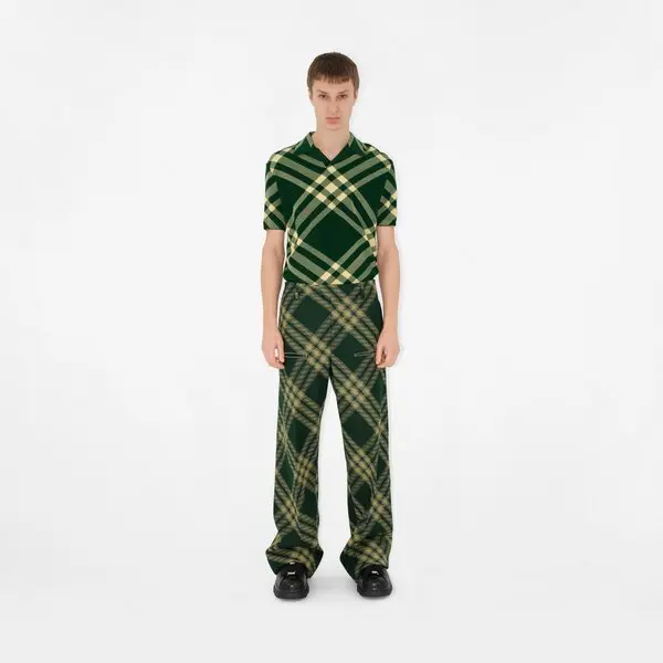 Burberry Vintage Check Ribbed Short Sleeved Polo Shirt - Green