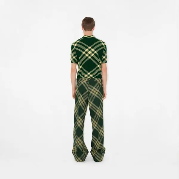Burberry Vintage Check Ribbed Short Sleeved Polo Shirt - Green