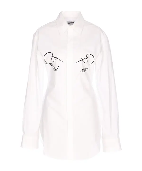JEAN PAUL GAULTIER Longline Tailored Shirt With Patterned Sides - White