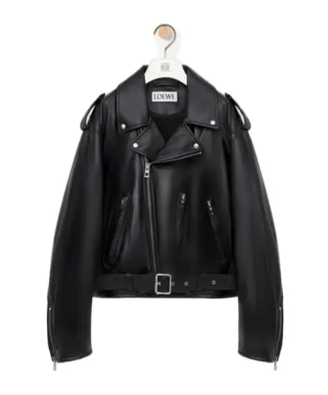 Loewe Long-sleeved Leather Biker Jacket With Belt - Black