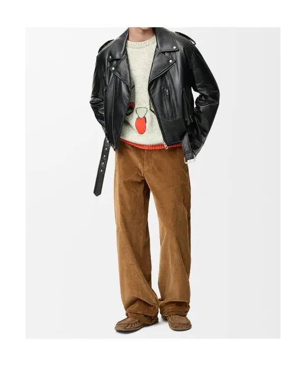 Loewe Leather Biker Jacket With Embossed Anagram Patch