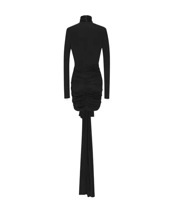 Saint Laurent Draped Floral Detail Turtleneck Mini Dress