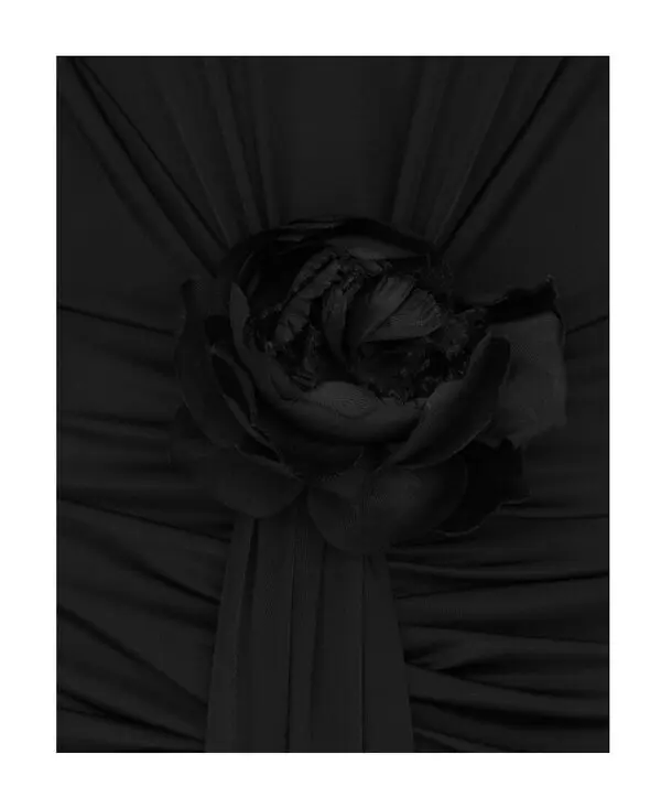 Saint Laurent Draped Floral Detail Turtleneck Mini Dress