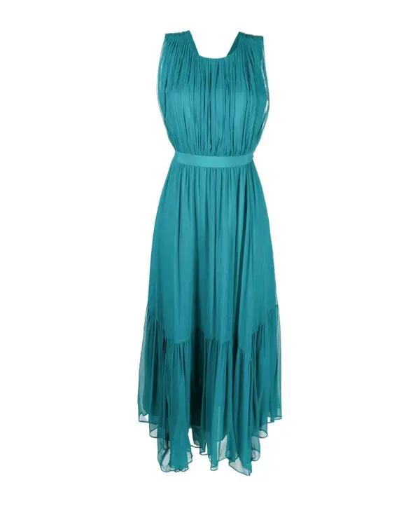 Ulla Johnson Silk Chiffon Midi Dress With Drawstring Belt - Blue