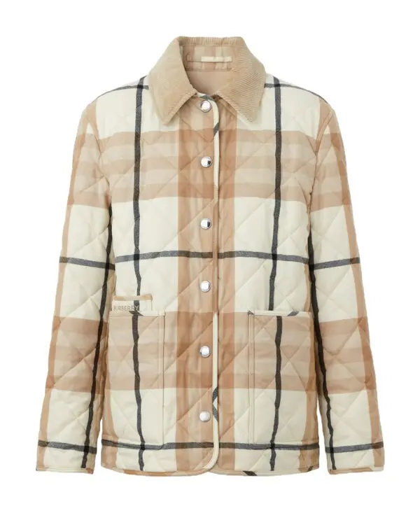 Burberry Vintage Check Quilted Jacket With Corduroy Collar - Nude