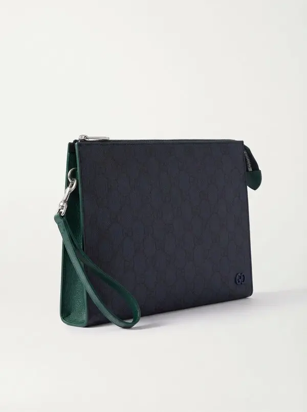 Gucci Gg Monogram Pouch With Detachable Wrist Strap - Dark Blue
