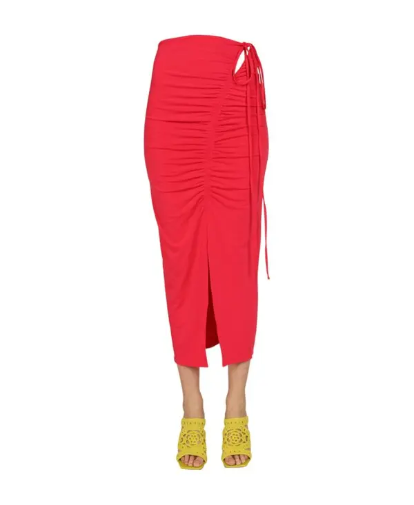 SELF-PORTRAIT Ruched Drawstring Midi Skirt
