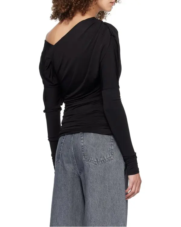 GANNI Draped V-neck Long-sleeve Top - Black