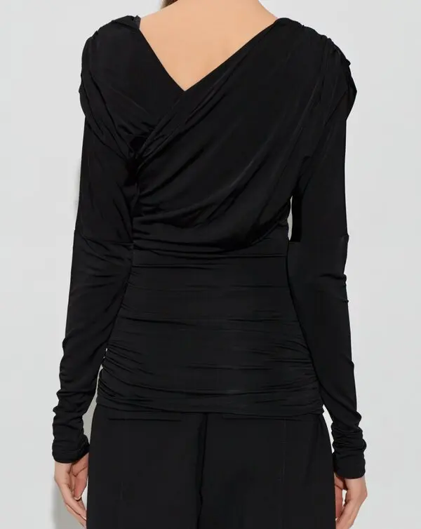 GANNI Draped V-neck Long-sleeve Top - Black