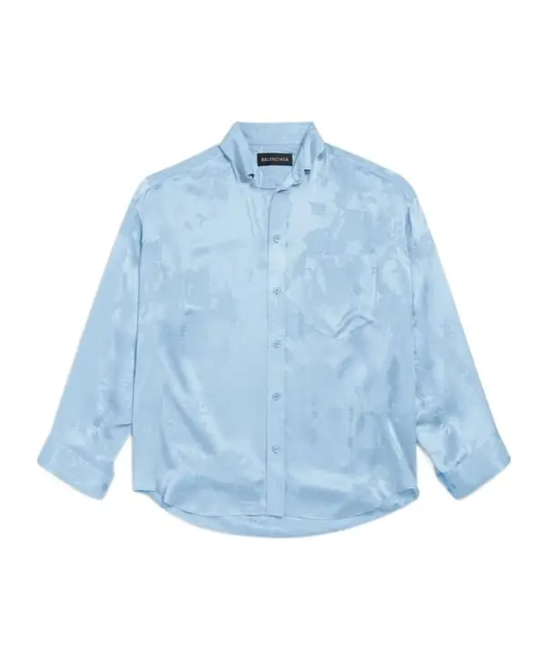 Balenciaga Washed Crayon Allover Long-sleeve Cocoon Shirt - Light Blue
