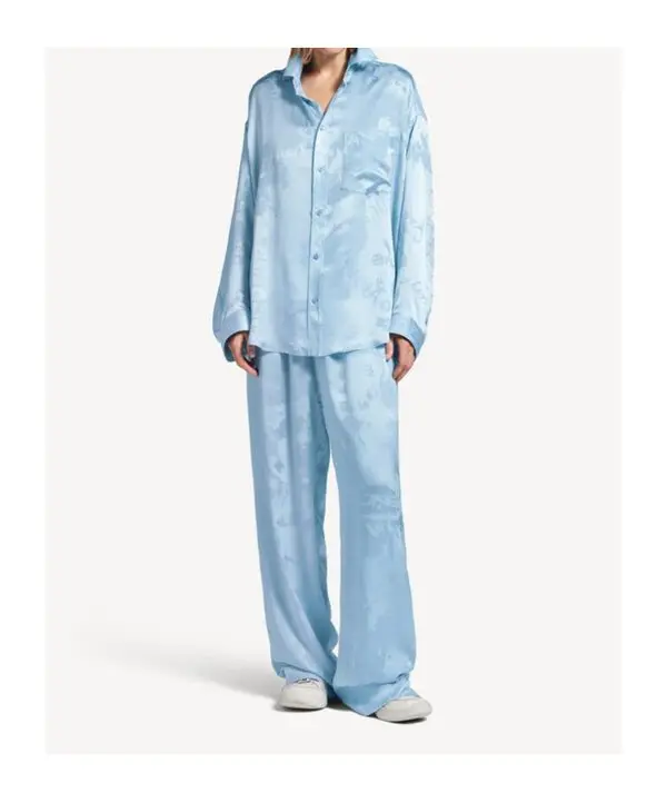 Balenciaga Washed Crayon Allover Long-sleeve Cocoon Shirt - Light Blue