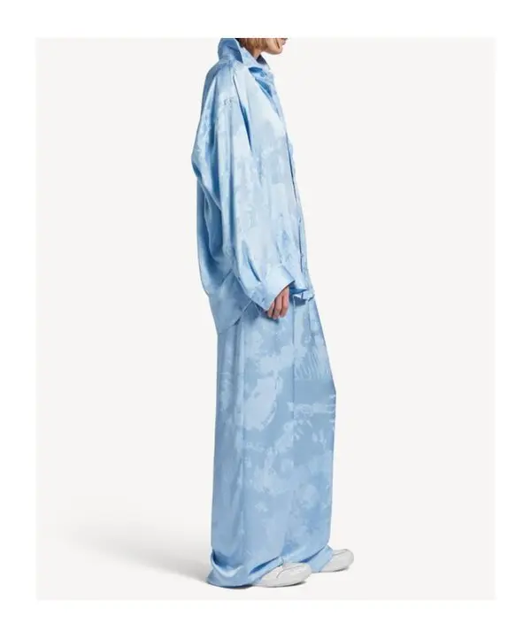 Balenciaga Washed Crayon Allover Long-sleeve Cocoon Shirt - Light Blue