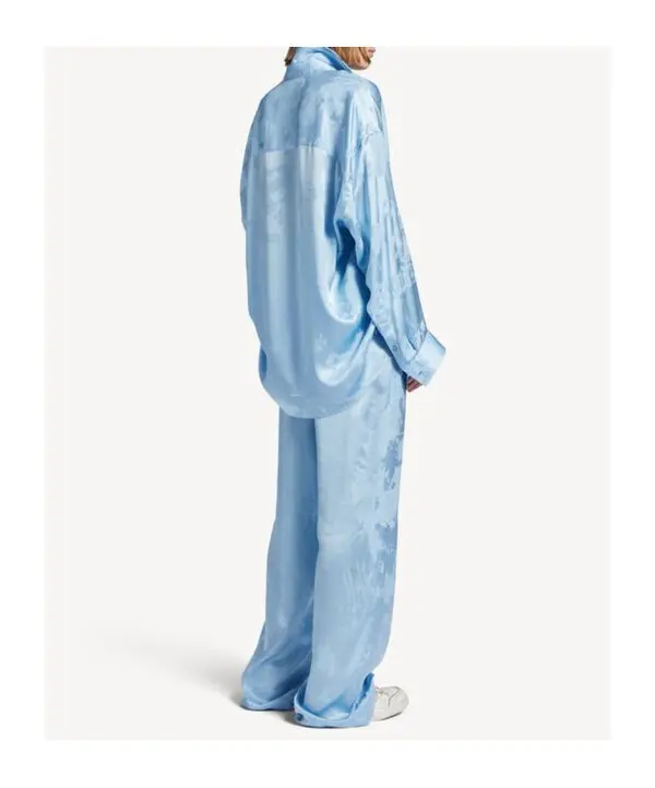 Balenciaga Washed Crayon Allover Long-sleeve Cocoon Shirt - Light Blue