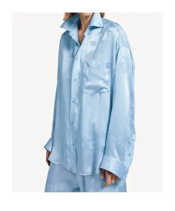 Balenciaga Washed Crayon Allover Long-sleeve Cocoon Shirt - Light Blue