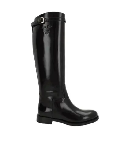 Prada Round Toe Zip Up Block Heel Long Leg Boots