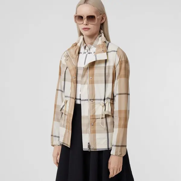 Burberry Checked Drawstring Waist Jacket