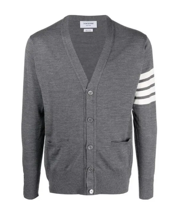 Thom Browne 4-bar V-neck Knitted Cardigan - Gray